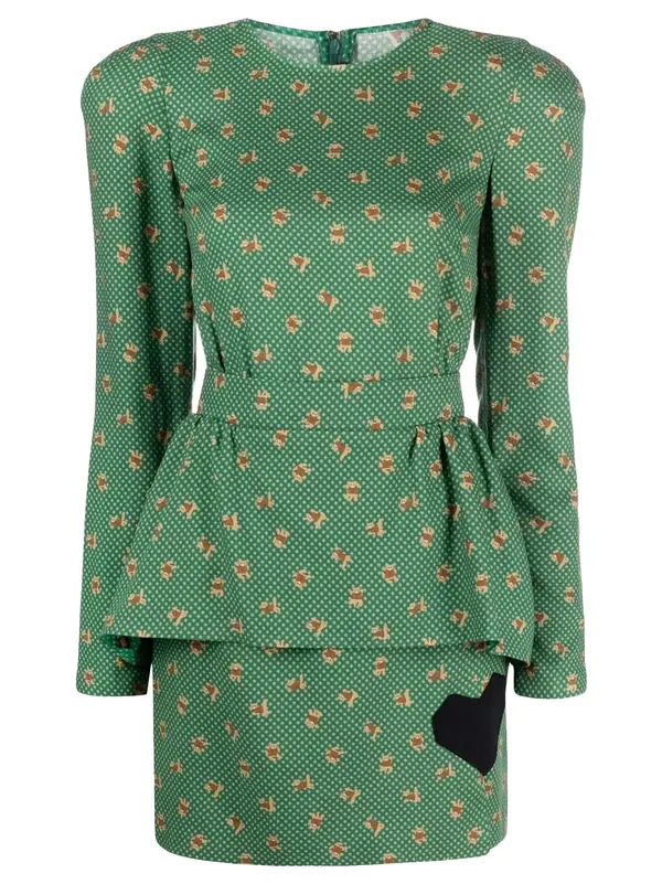 ULYANA SERGEENKO Printed Peplum Dress - Green