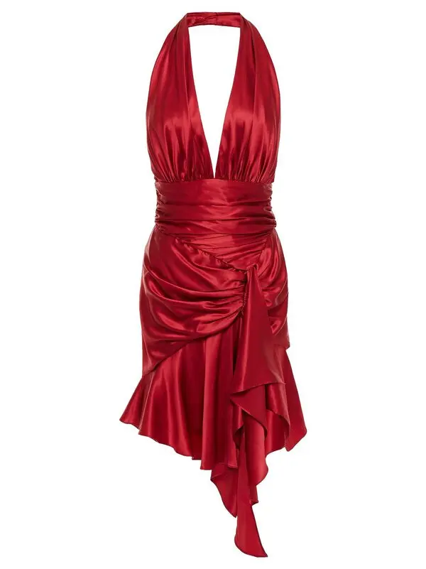 Alexandre Vauthier Ruched Stretch-silk Satin Halterneck Mini Dress - Crimson