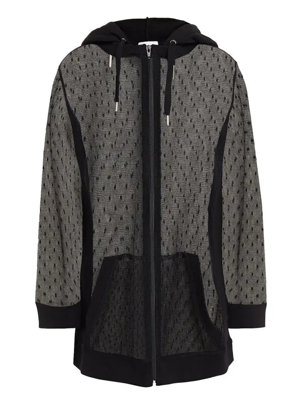 Red Valentino Paneled French Terry And Point D'esprit Hooded Track Jacket - Black