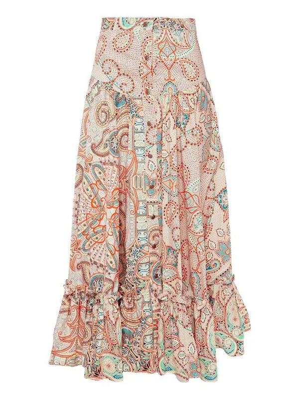 Etro Gathered Printed Cotton-poplin Midi Skirt - Papaya