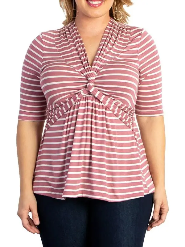 KIYONNA Ashton Twist Striped Top - Rosy Mauve Stripes