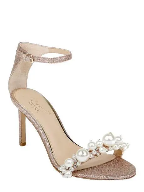Badgley Mischka Lassie Embellished Ankle Strap Sandals - Rose Gold