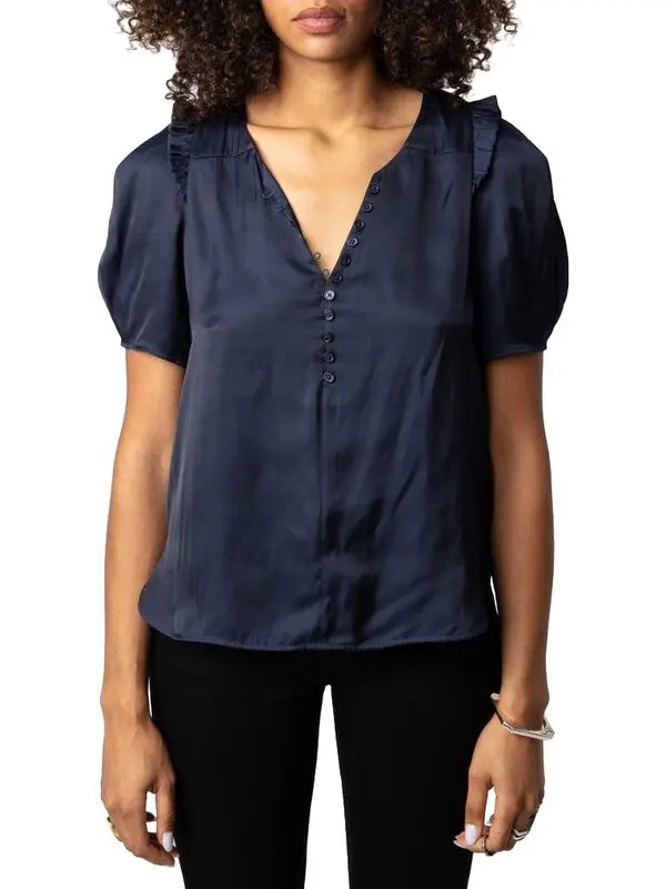 Zadig&Voltaire Twisty Satin Ruffle Top - Sailor