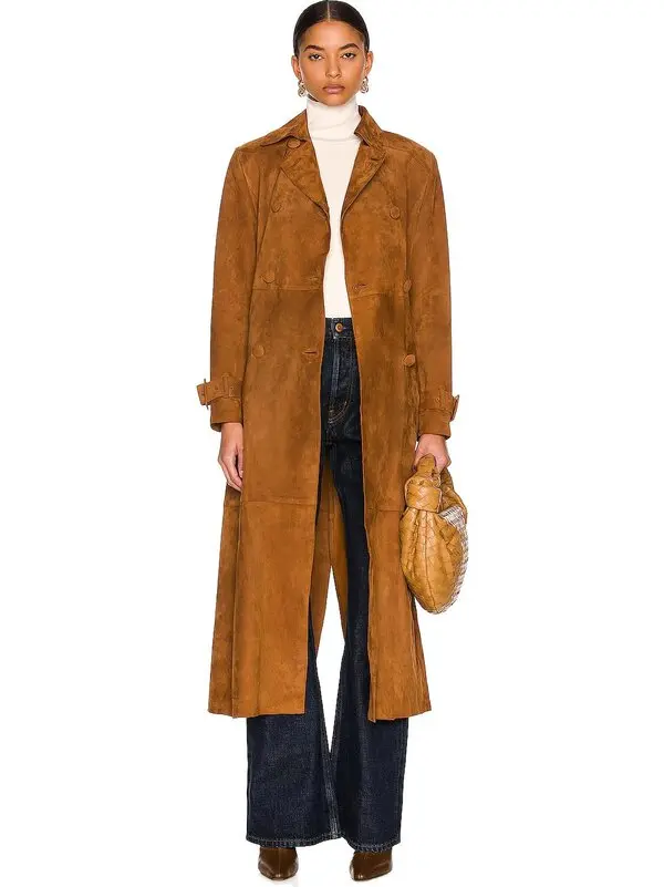 Nour Hammour Tate Suede Trench Coat - Caramel