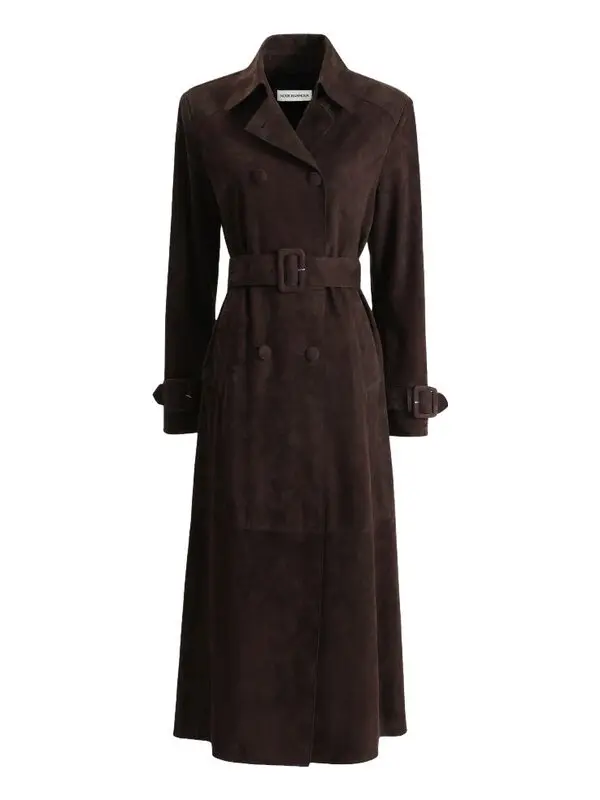 Nour Hammour Tate Suede Trench Coat - Mocha Suede