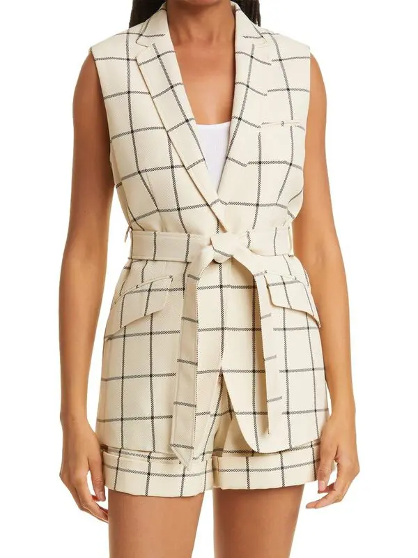 Rag & Bone Margot Sleeveless Plaid Blazer - Ivory Plaid