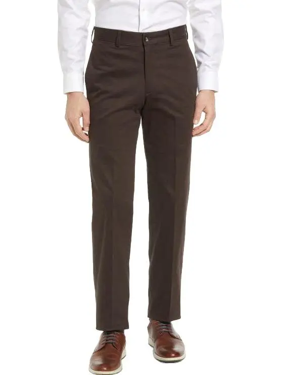 Berle Charleston Khakis Flat Front Stretch Sateen Pants - Brown