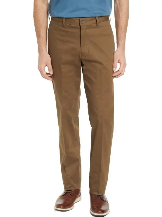 Berle Charleston Khakis Flat Front Stretch Sateen Pants - Dk Khaki