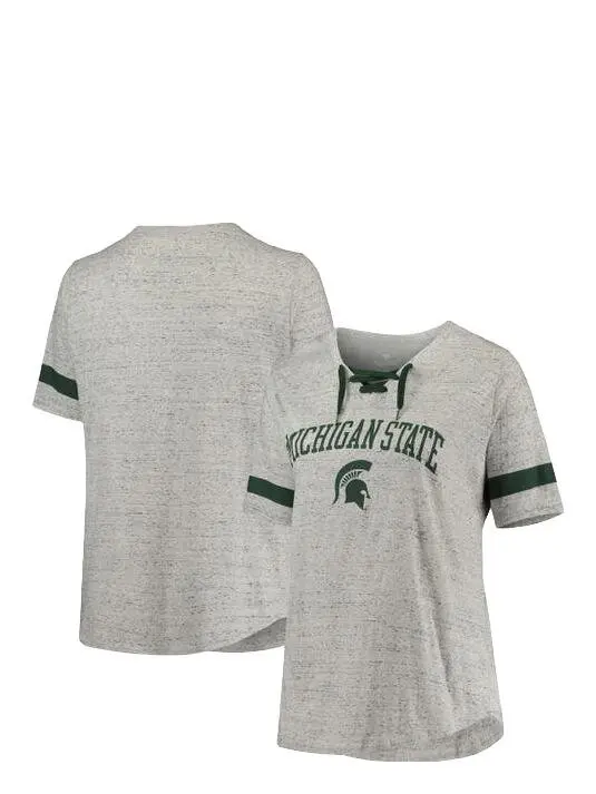 Profile Michigan State Spartans Lace-up V-neck T-shirt - Heather Gray