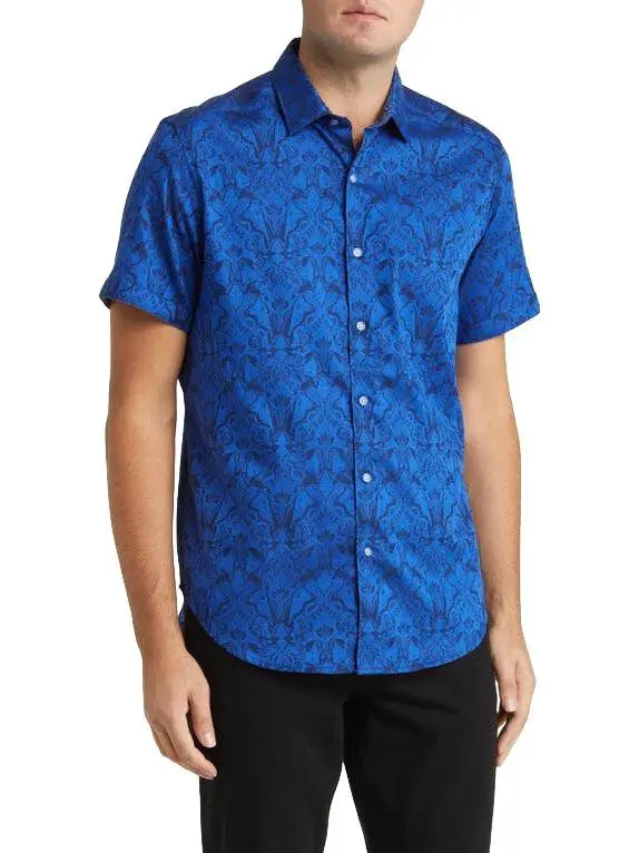 Robert Graham Highland Jacquard Short Sleeve Button-up Shirt - Navy