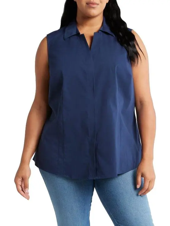 Foxcroft Taylor Non-iron Sleeveless Button-up Shirt - Navy