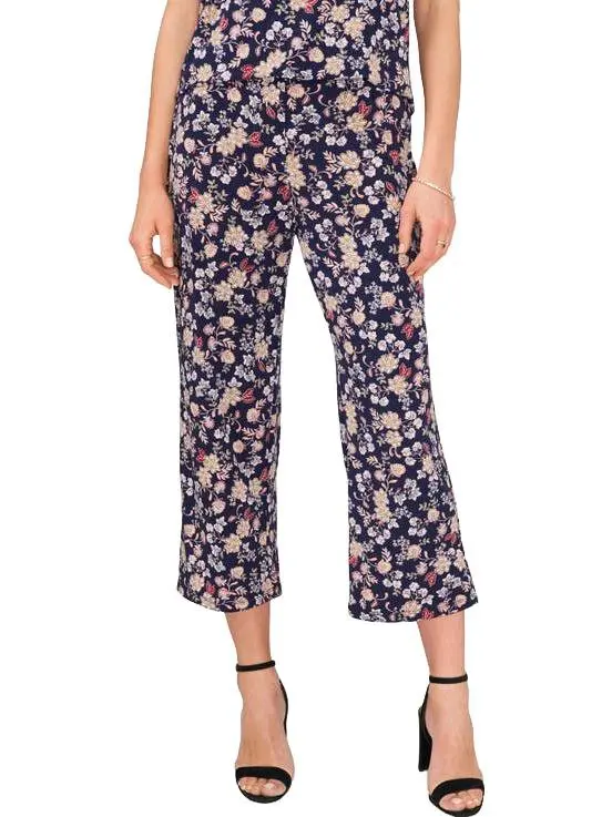 Chaus Floral Print Wide Leg Crop Pants - Navy/yellow 472