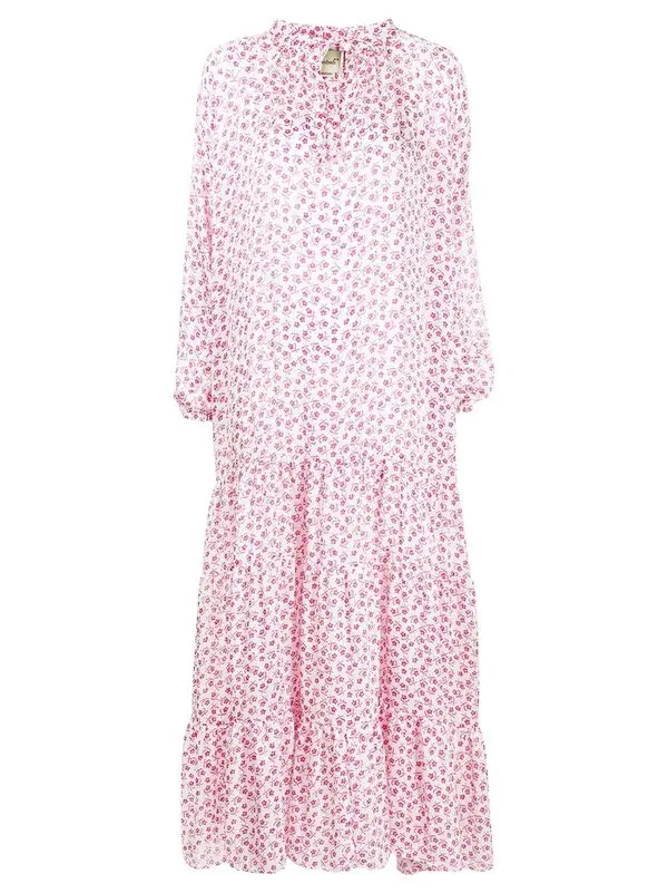BAMBAH Floral-print Smocked Kaftan Dress - White