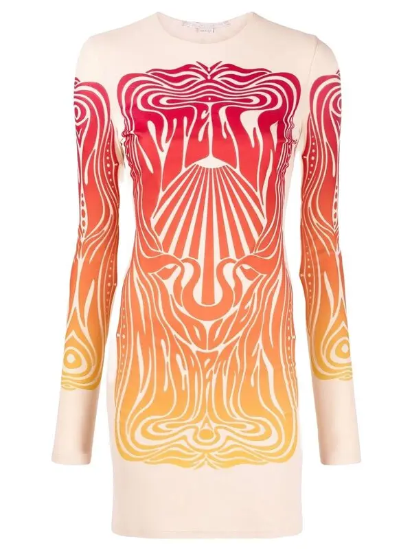Stella McCartney Graphic Print Long Sleeve Mini Dress - Neutrals