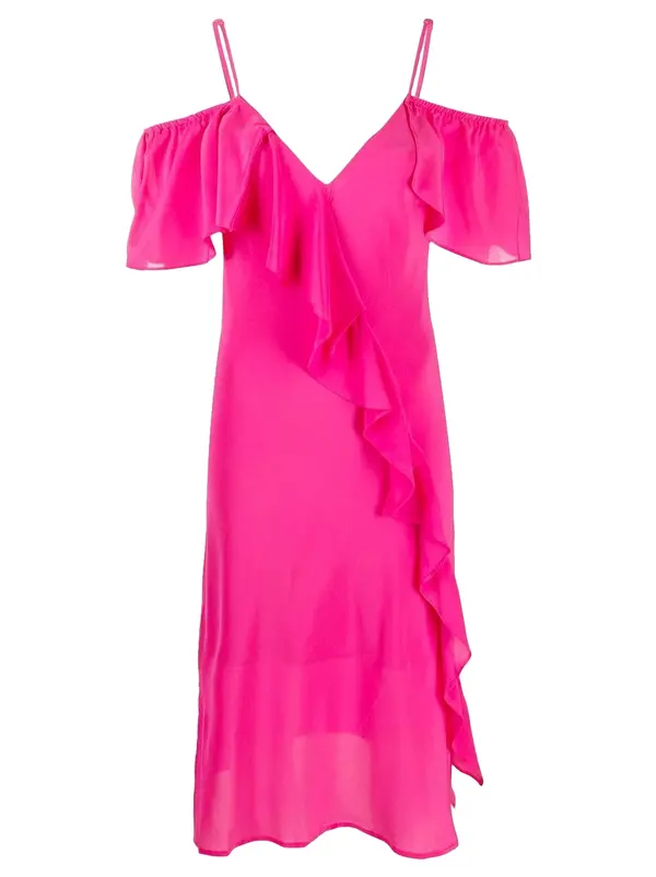 Gold Hawk Ruffle-detail V-neck Dress - Pink