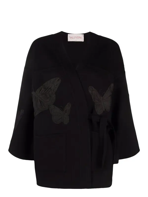 Valentino Garavani Embroidered Butterfly Wrap Jacket - Black