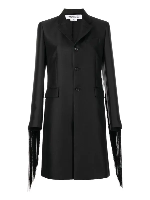 Comme Des Garçons Fringe-sleeve Single-breasted Coat - Black