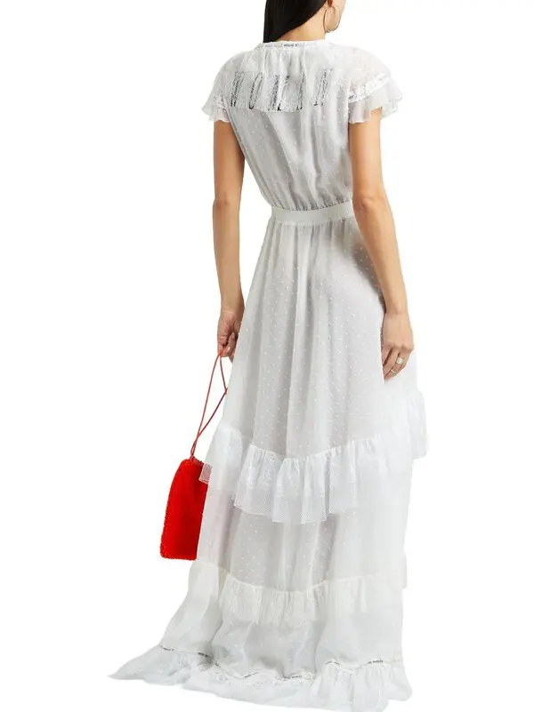 Off-White Tiered Lace-trimmed Swiss-dot Georgette Maxi Dress - White