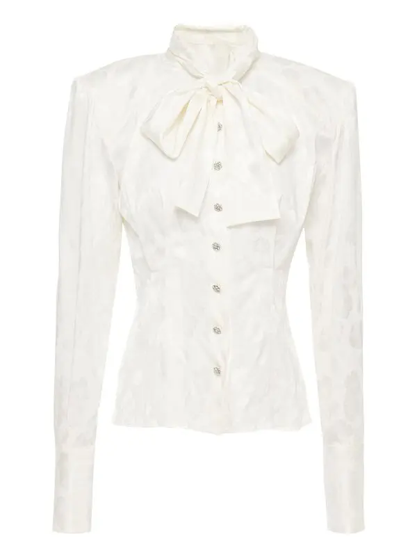 Dolce & Gabbana Pussy-bow Pleated Silk-blend Jacquard Blouse - Ivory