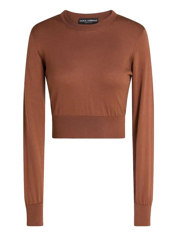 Dolce & Gabbana Cropped Silk Knit Sweater - Brown