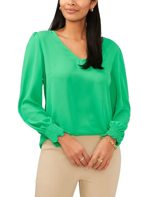 Chaus Smocked Cuff Top - Vivid Green