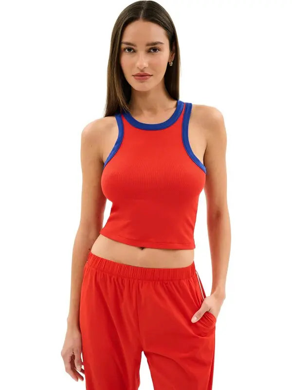 Splits59 Kiki Ribbed Cropped Tank - Lotus Red/cobalt