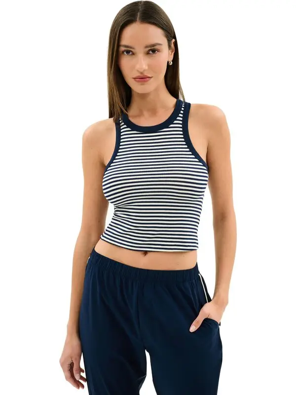 Splits59 Kiki Ribbed Cropped Tank - White/indigo Stripe