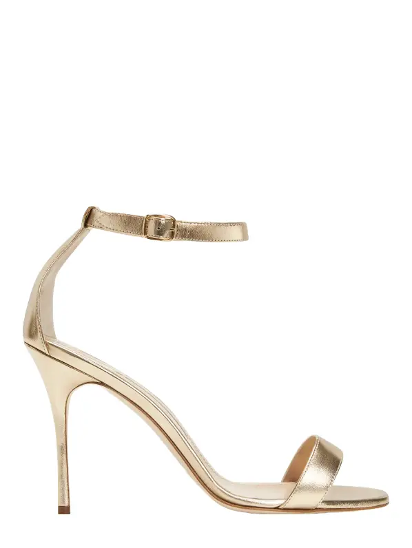 Manolo Blahnik Chaos Metallic Stiletto Sandals - Gold