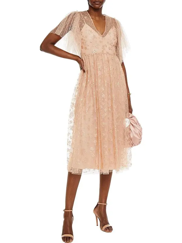 Red Valentino Glittered Floral-print Tulle Dress - Blush