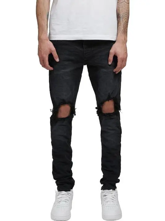 PURPLE BRAND Ripped Knee Blowout Slim Jeans - Black Wash