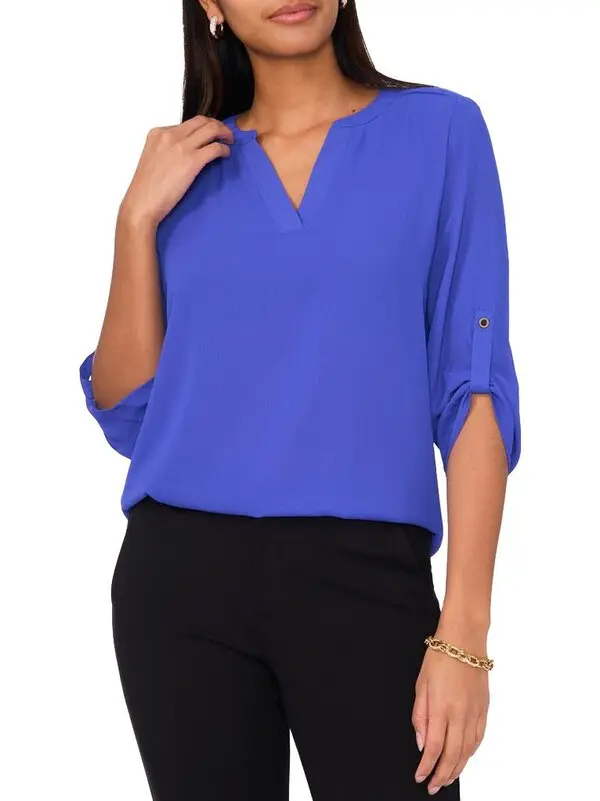 Chaus Split Neck Blouse - Blue Allure