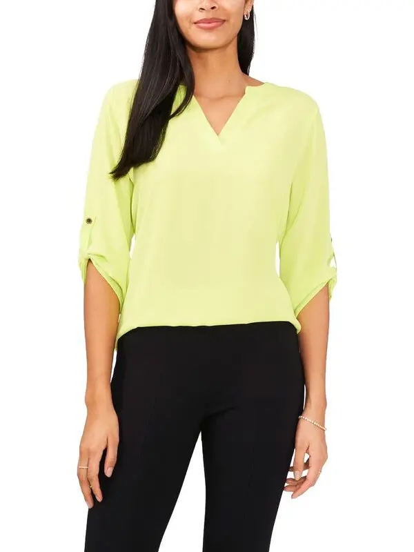 Chaus Split Neck Blouse - Lime Press