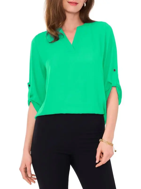 Chaus Split Neck Blouse - Vivid Green