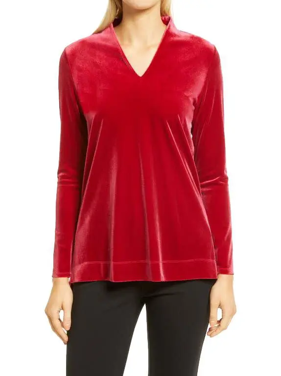 Anne Klein Velour V-neck Top - Titian Red