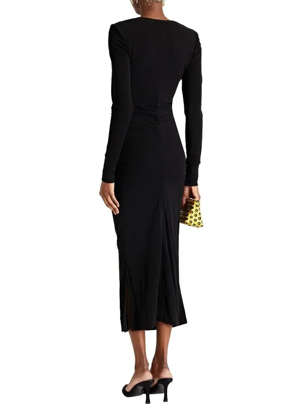 GANNI Ruched Crepe Midi Dress - Black