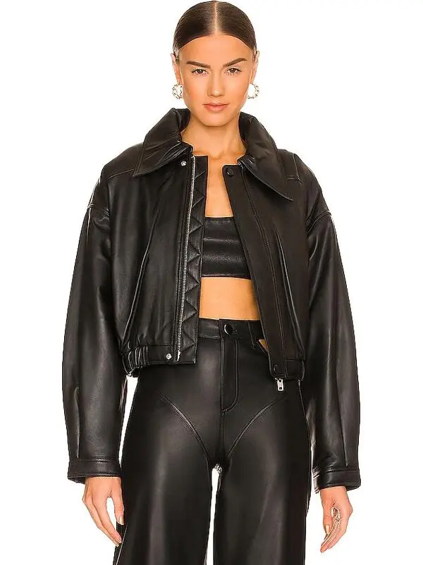 CAMILA COELHO Raven Leather Jacket - Black