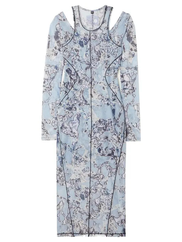 Alexander McQueen Striae Layered Printed Stretch-mesh Midi Dress - Blue