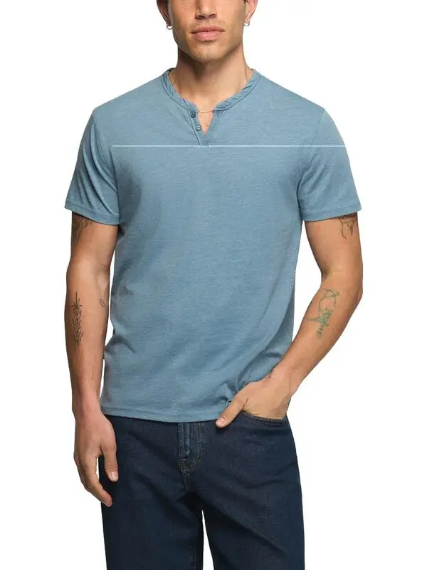 Lucky Brand Venice Button Neck T-shirt - Bluestone