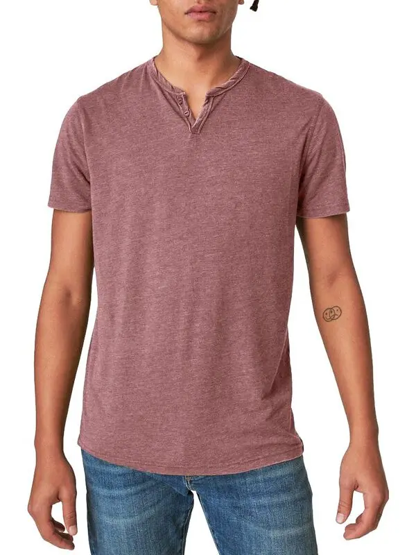 Lucky Brand Venice Button Neck Cotton Blend T-shirt - Port Royale
