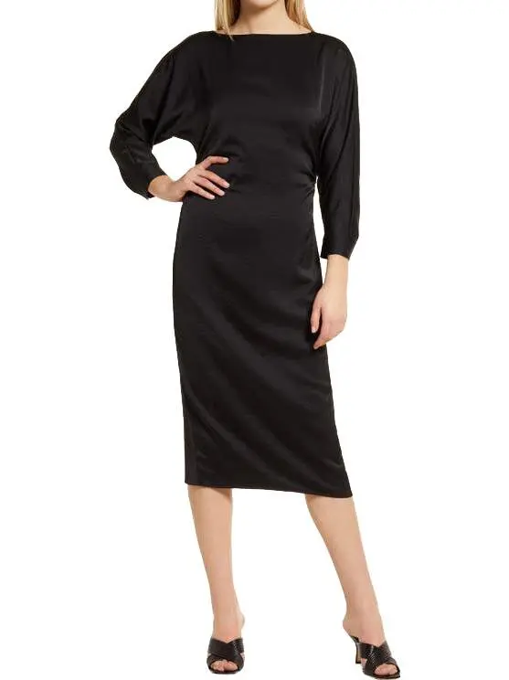 Halogen Dolman Sleeve Midi Dress - Black