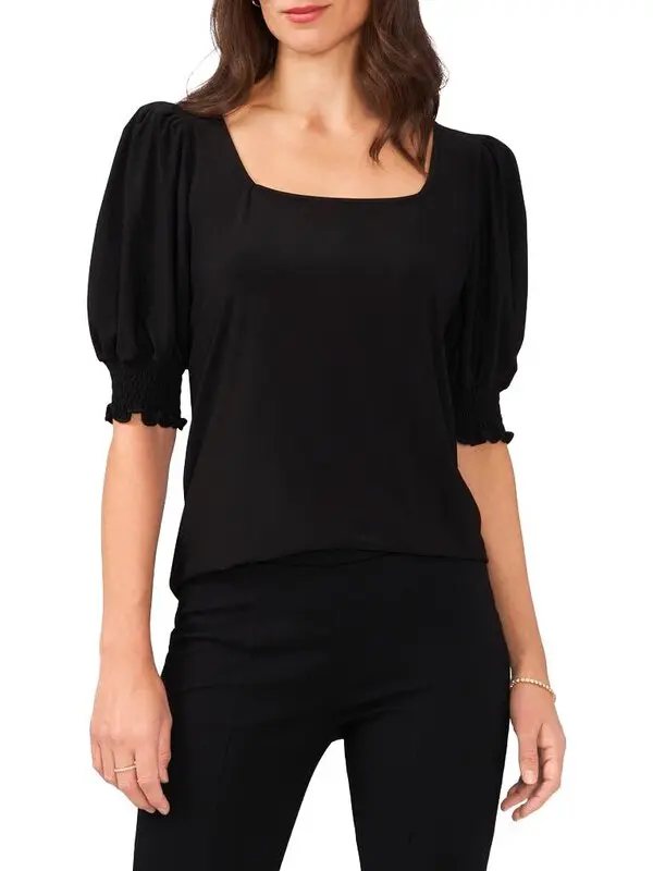 Chaus Square Neck Blouse With Smocked Sleeves - Black