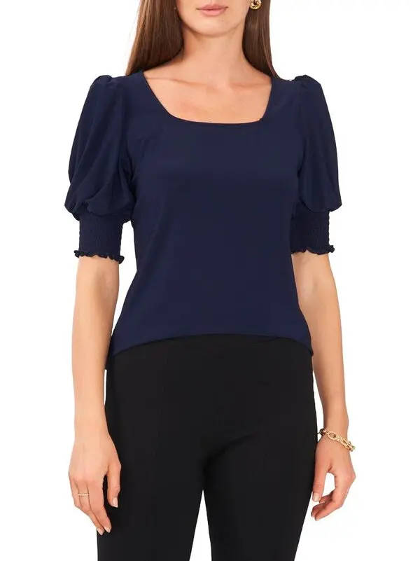 Chaus Square Neck Blouse With Smocked Sleeves - Navy 410