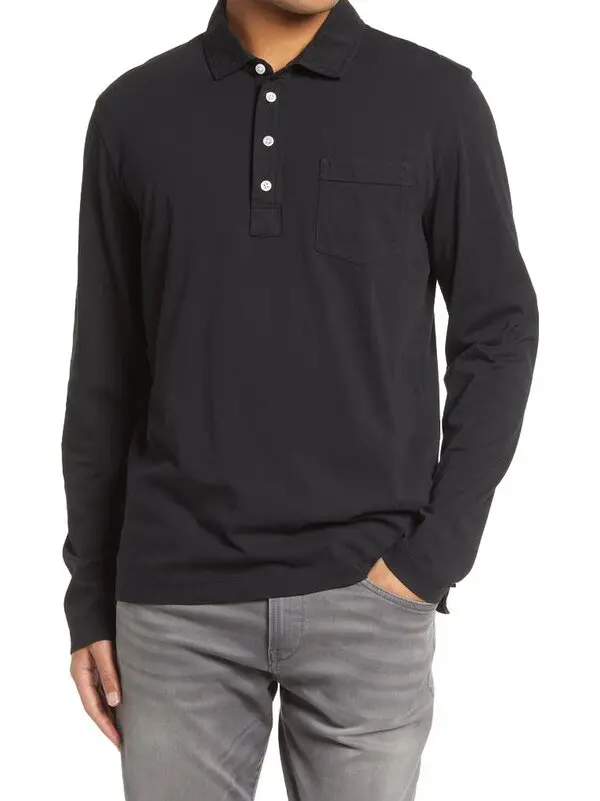 Billy Reid Pensacola Long Sleeve Organic Cotton Pocket Polo - Black