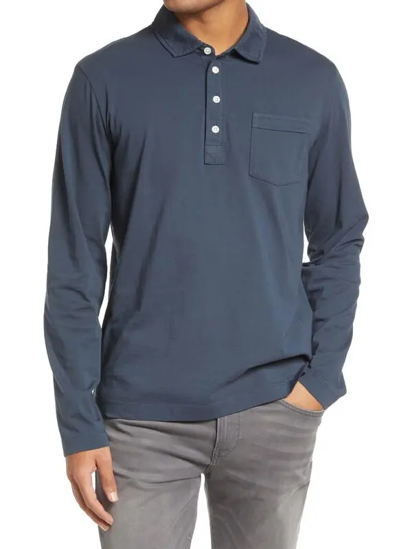 Billy Reid Pensacola Long Sleeve Organic Cotton Pocket Polo - Navy