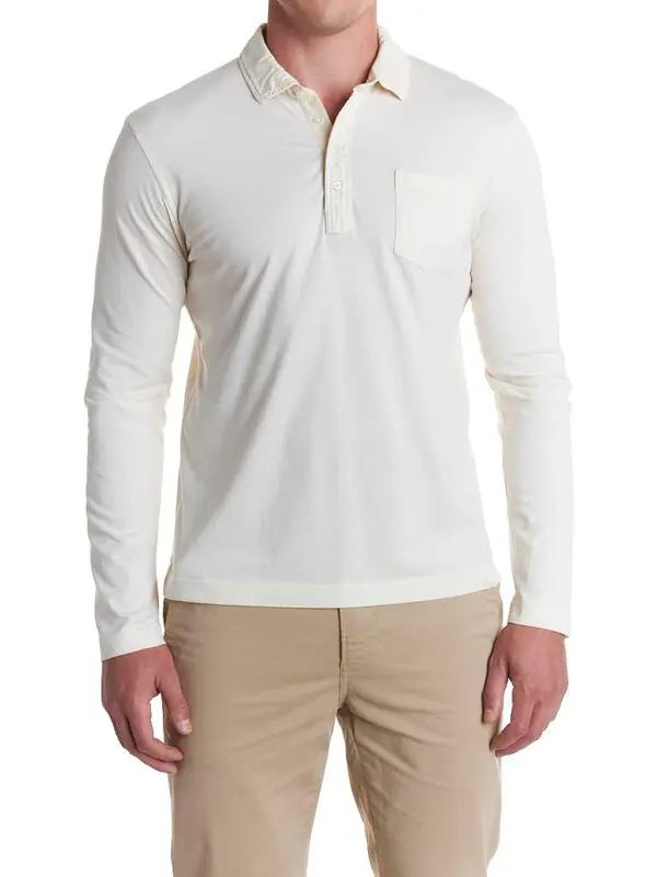 Billy Reid Pensacola Long Sleeve Organic Cotton Pocket Polo - Tinted White
