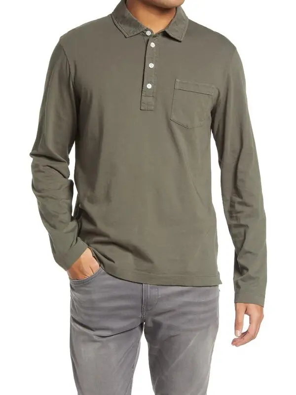 Billy Reid Pensacola Long Sleeve Organic Cotton Pocket Polo - Washed Grey
