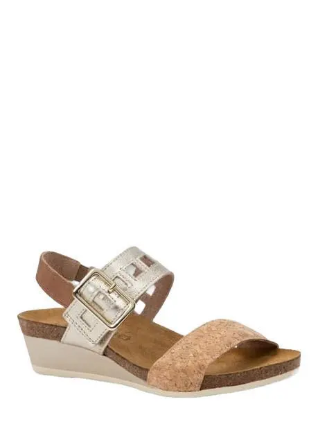 Naot Dynasty Wedge Sandal - Cork Leather/ Rdnt Gld/ Latte
