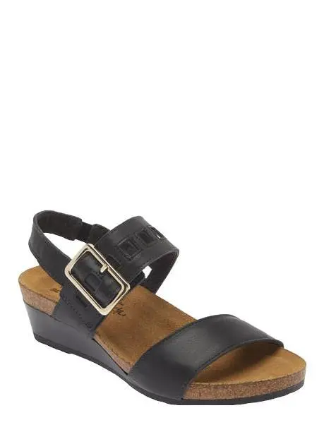 Naot Dynasty Wedge Sandal - Jet Black Leather