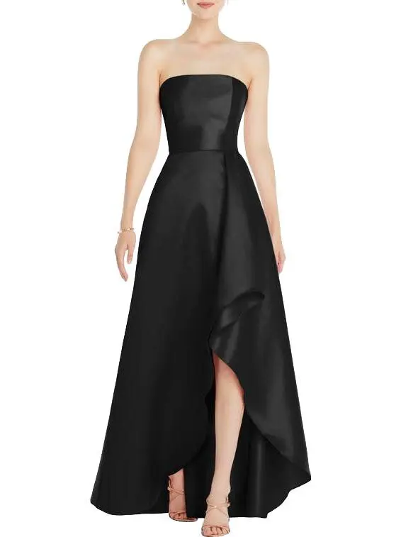 Alfred Sung Strapless Satin Gown - Black
