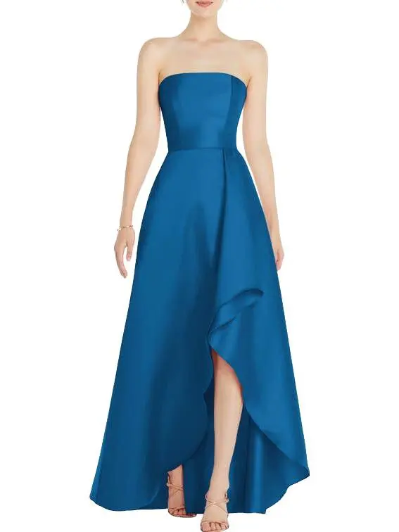 Alfred Sung Strapless Satin Gown - Classic Blue